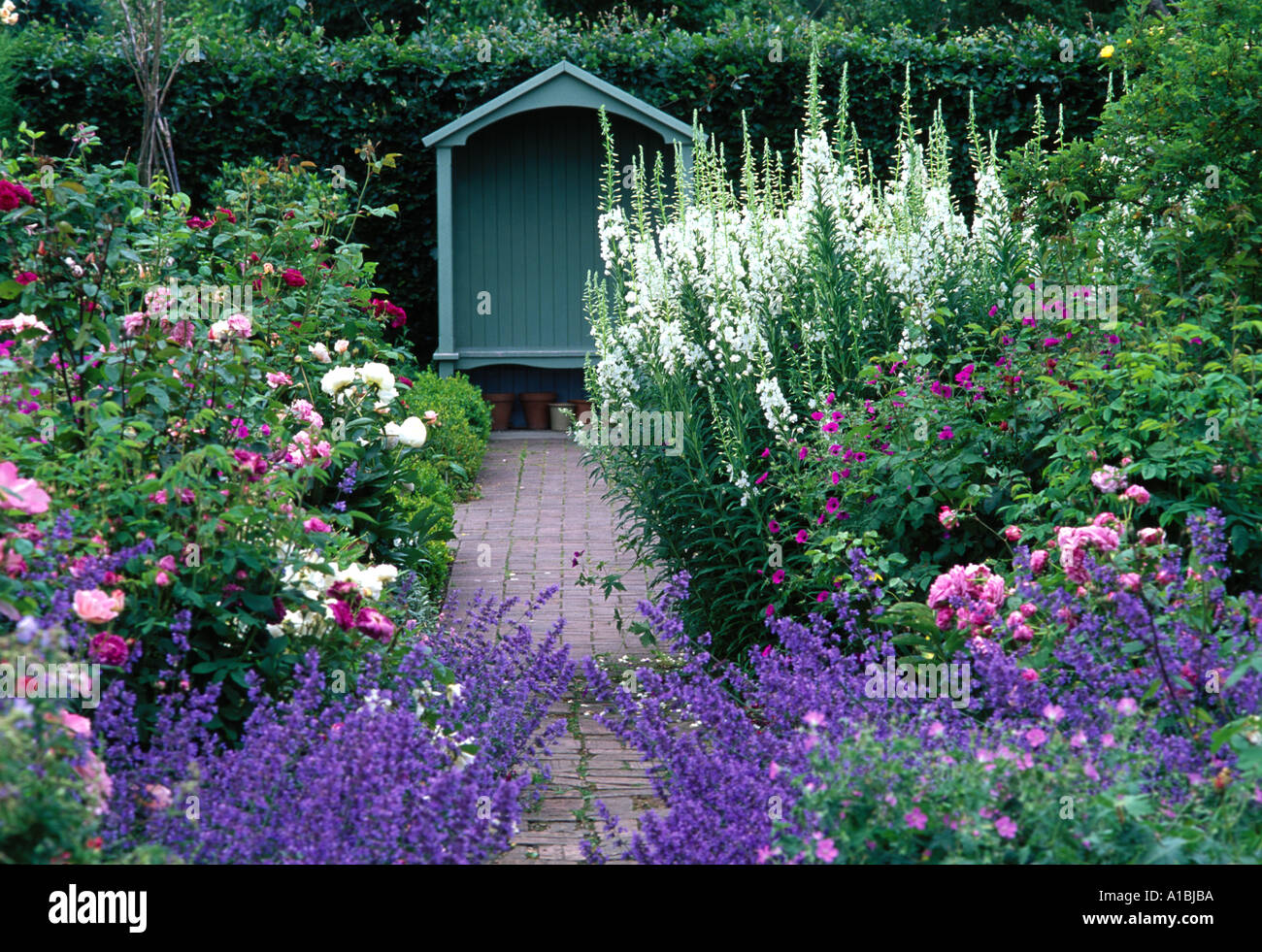Blue wooden arbour Stock Photo - Alamy