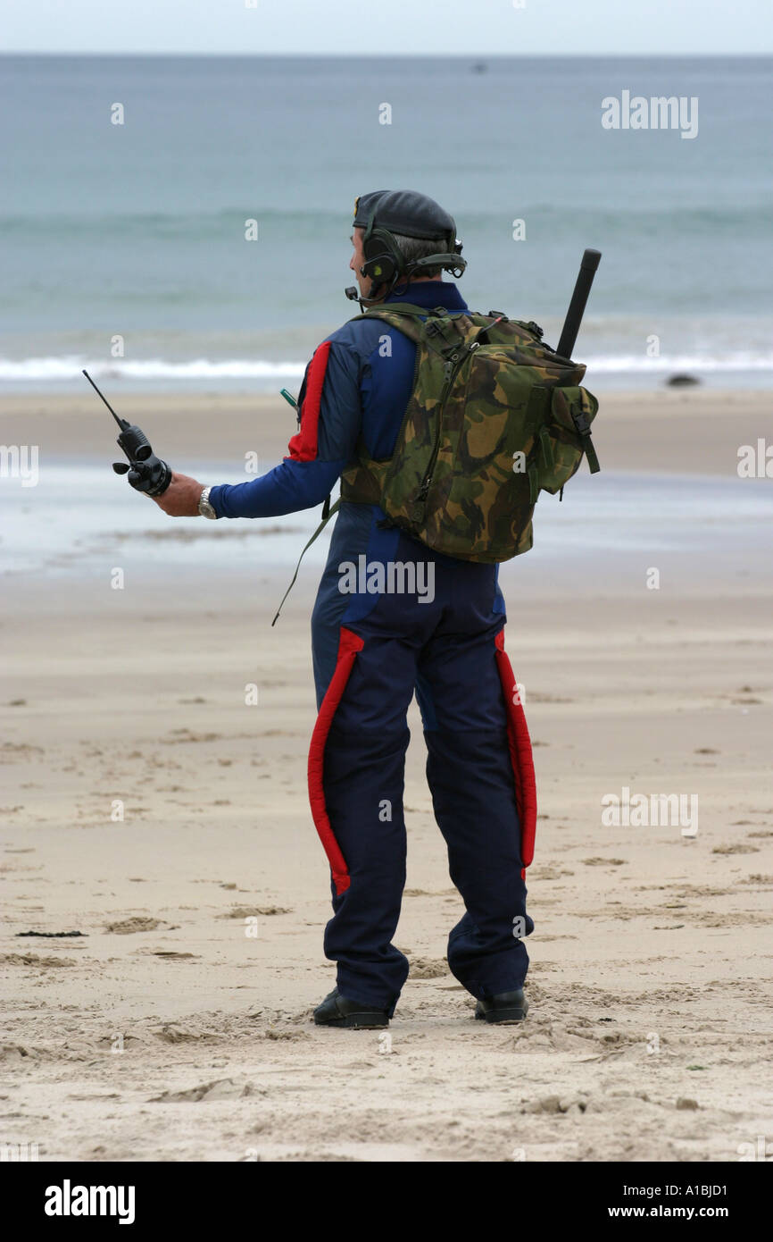 RAF Falcons Parachute display team ground controller with radio at ...