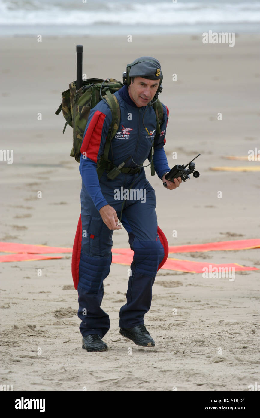 RAF Falcons Parachute display team ground controller with radio at ...