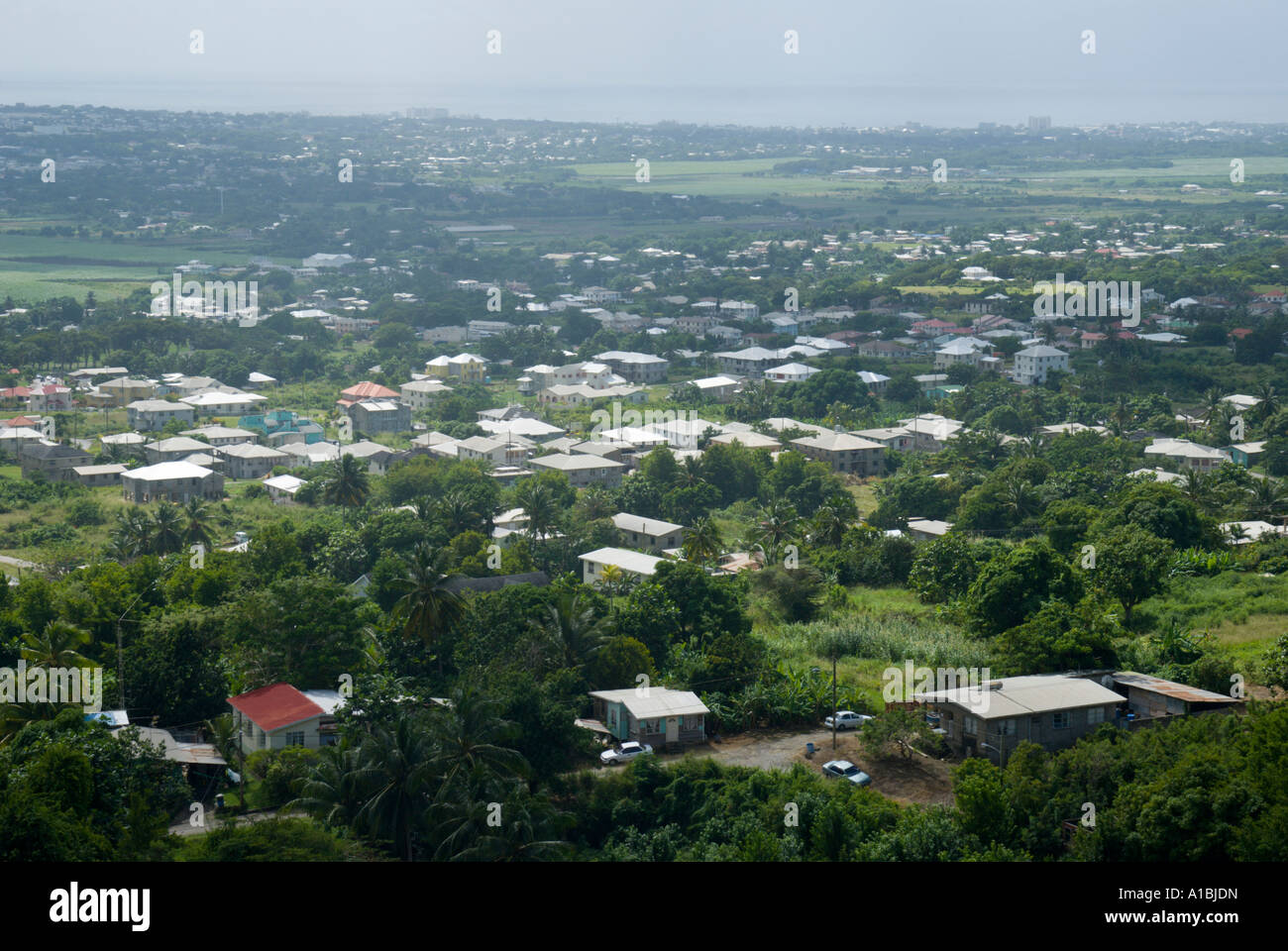 Barbados development houses old and new seen from Gun Hill Stock Photo ...