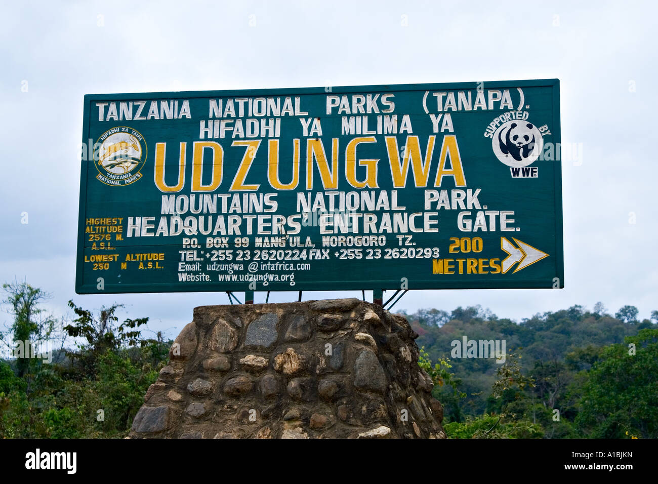 Udzungwa Mountains National Park sign, Tanzania, Africa Stock Photo - Alamy