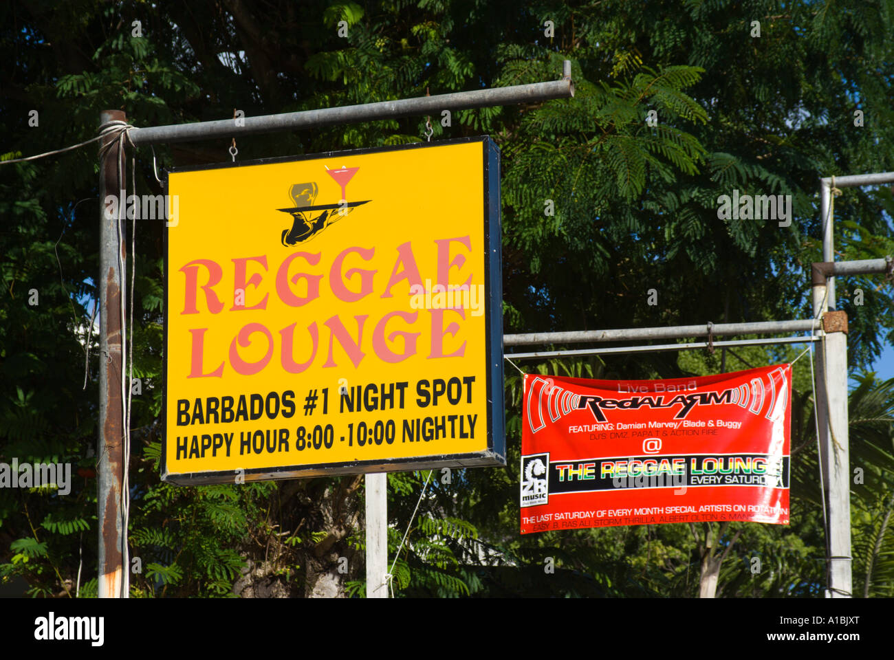 Barbados signs for Reggae Lounge Rockley Stock Photo - Alamy