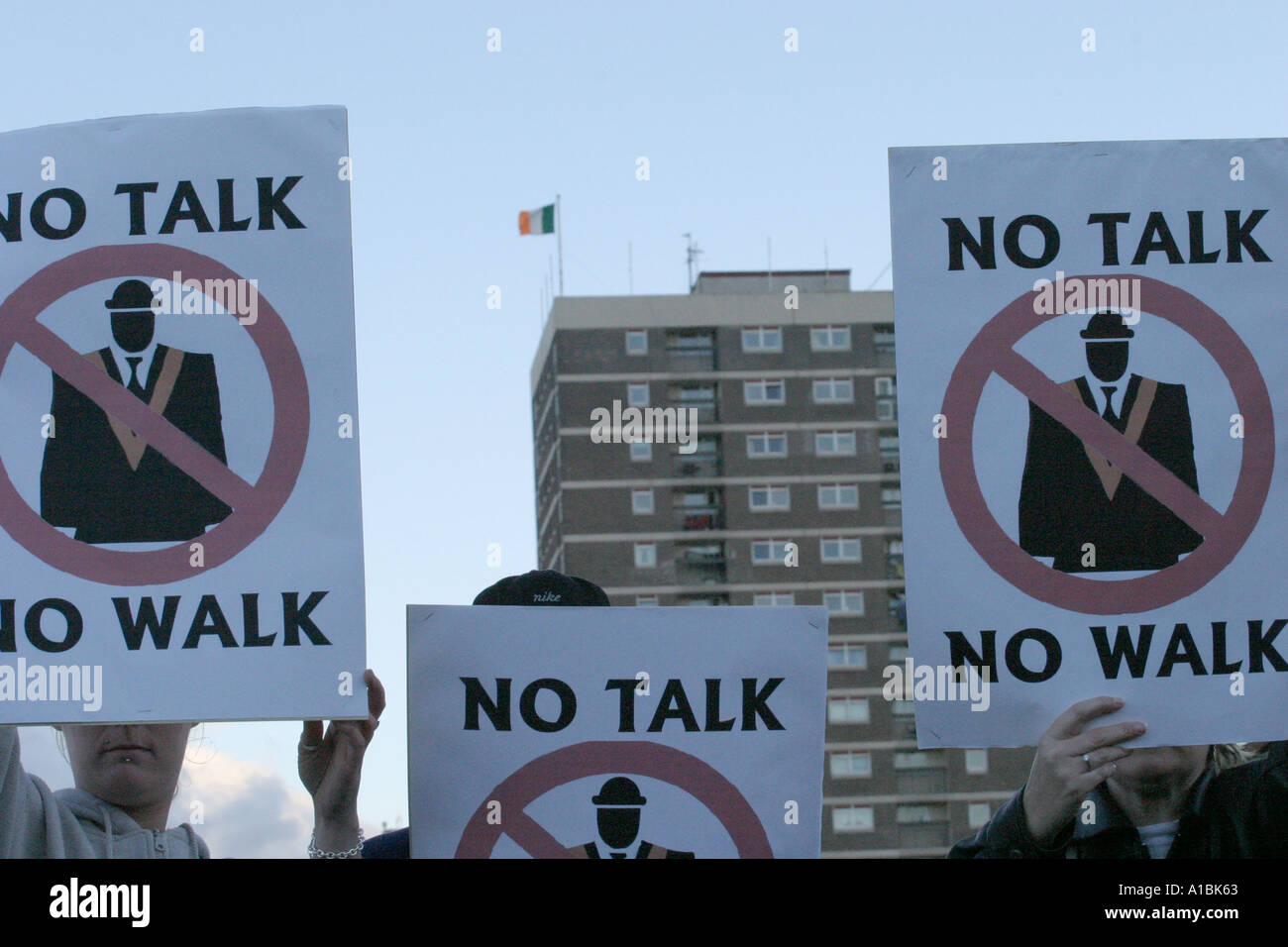 local catholic residents protest with anti orange placards against ...