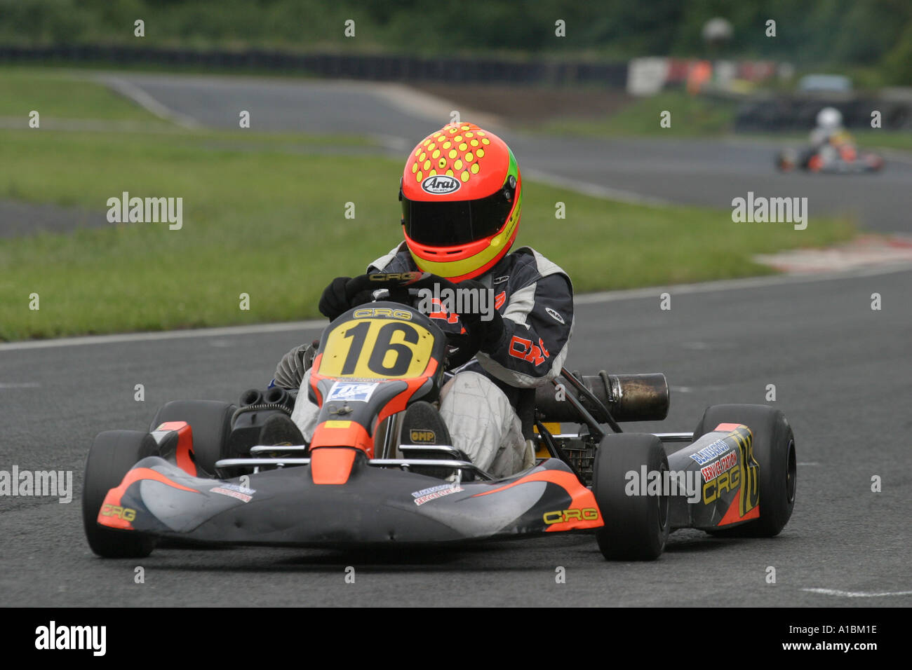 Irish Rotax Max kart driver races down the start finish straight at ...