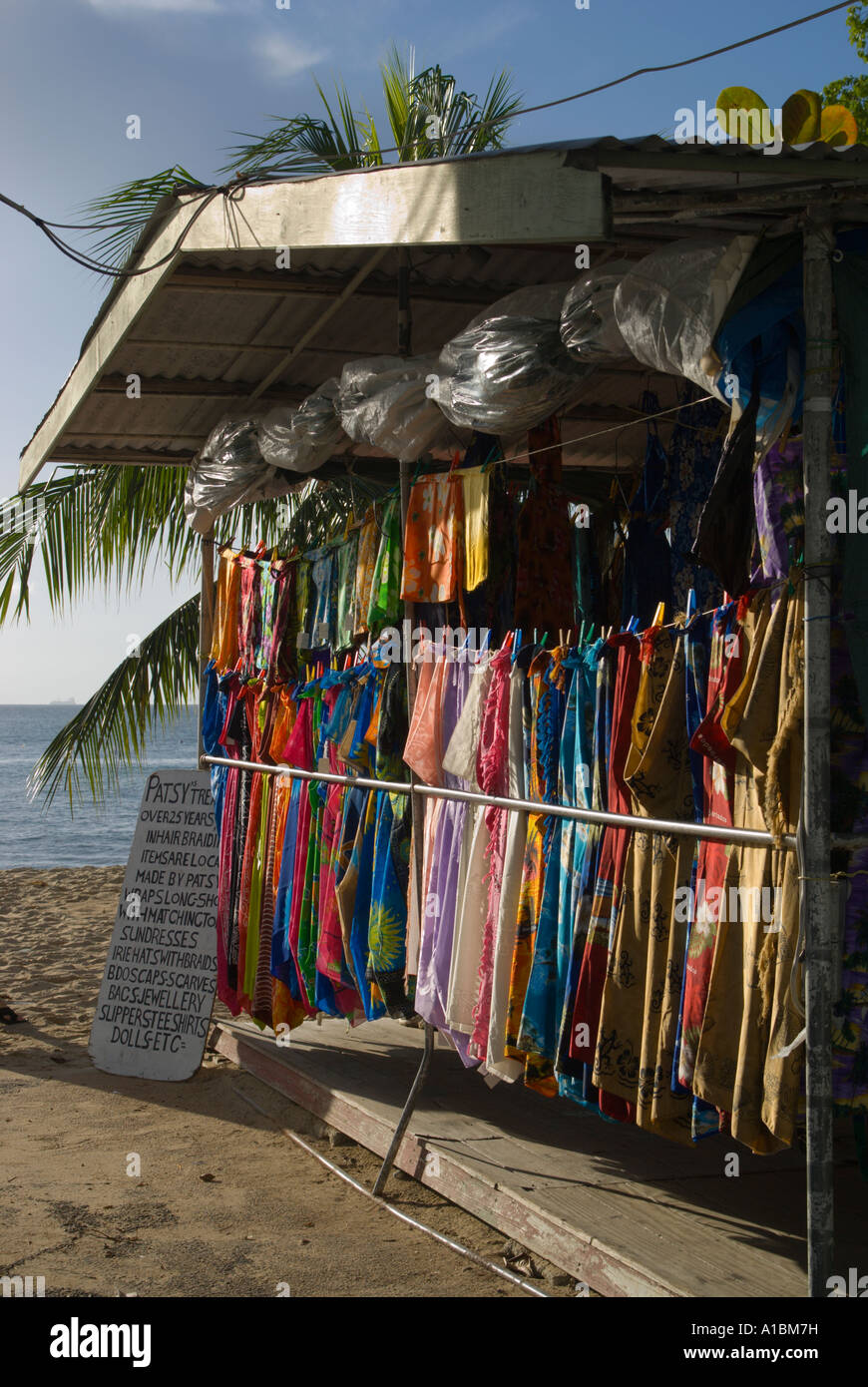 Barbados Holetown St James parish west coast clothes stall on the beach ...