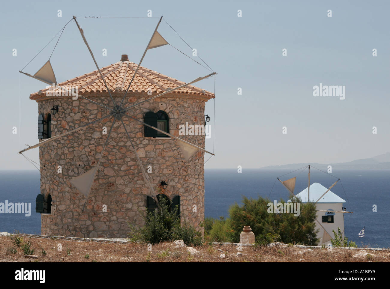 [Cape Skinari] windmills with traditional sails and [sea view], Zante ...