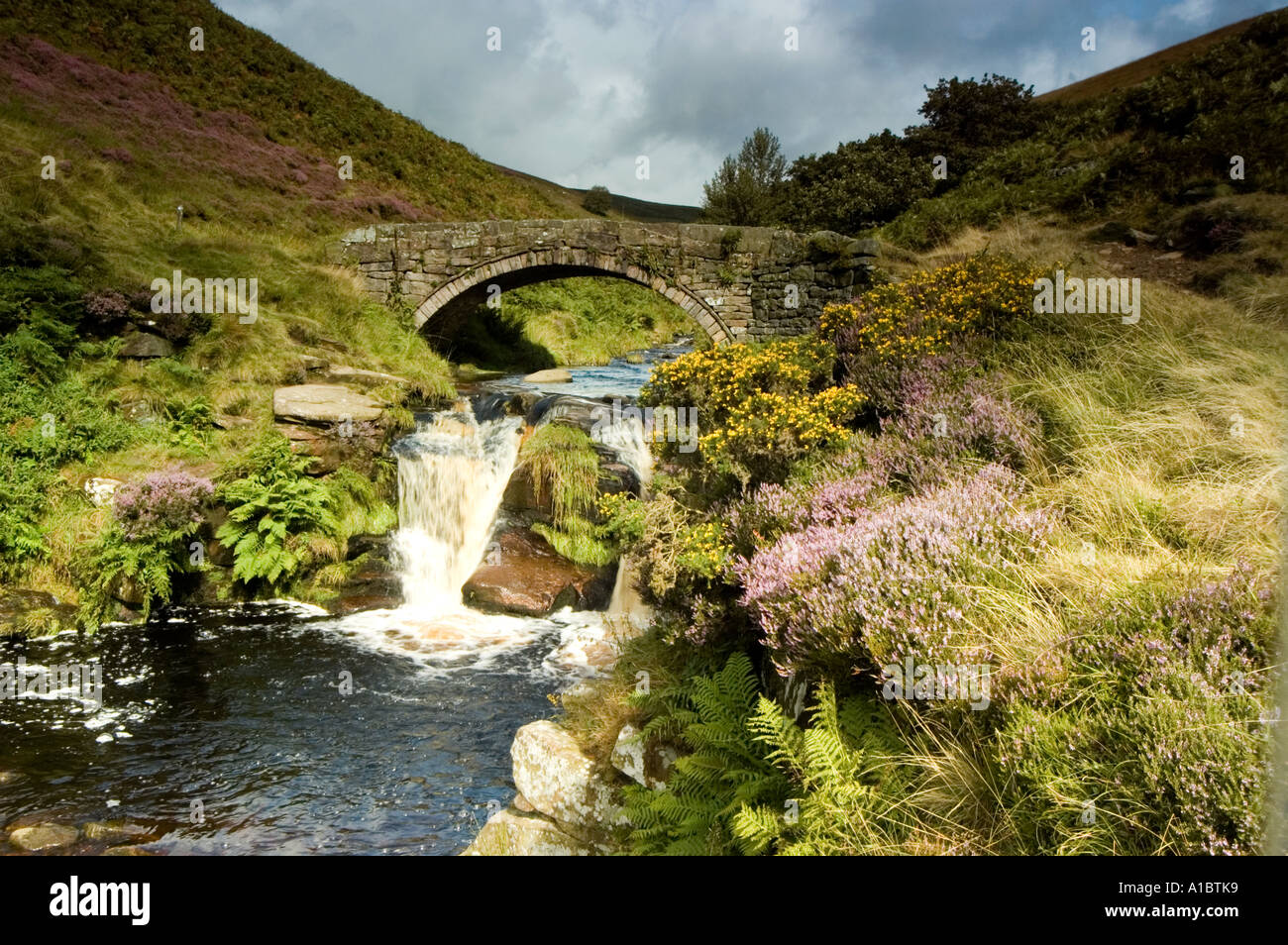 Packhorse Bridge at Three Shires Head in the Peak District Stock Photo ...