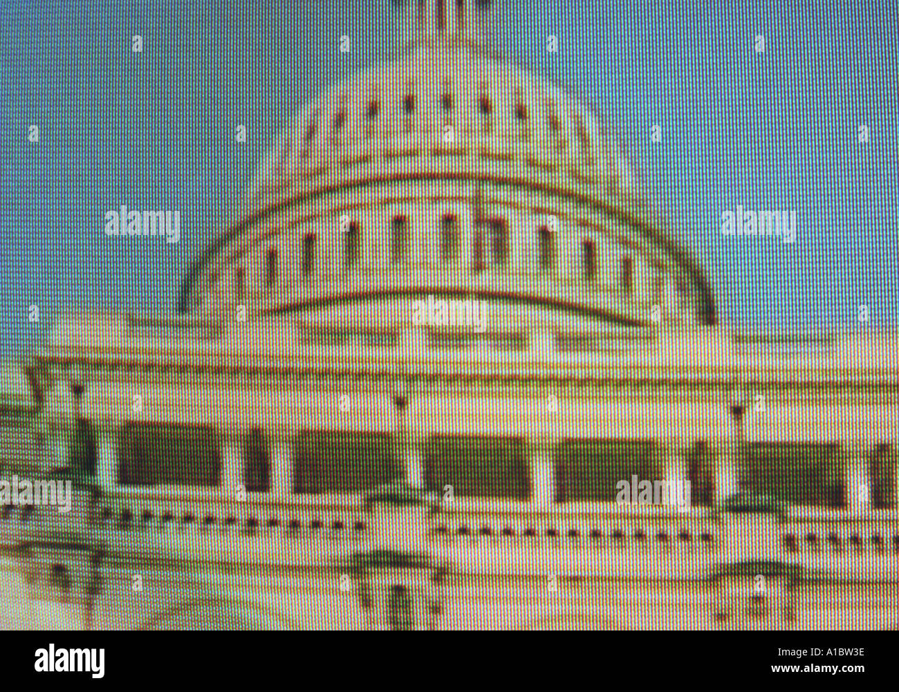 A close up TV screen capture of the Capitol Building in Washington DC ...