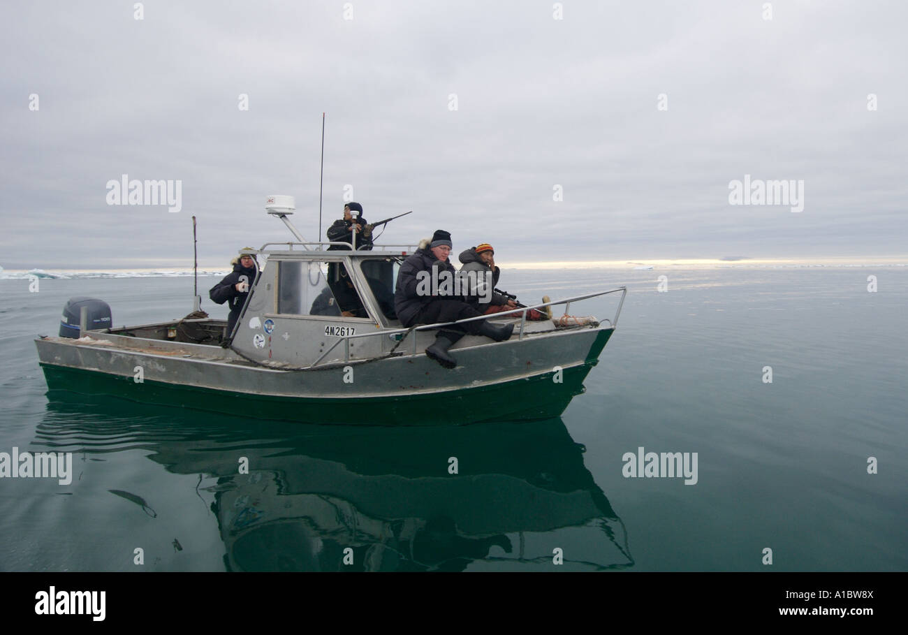 BBC film crew and Inuit hunters searching for seal and walrus Igloolik ...
