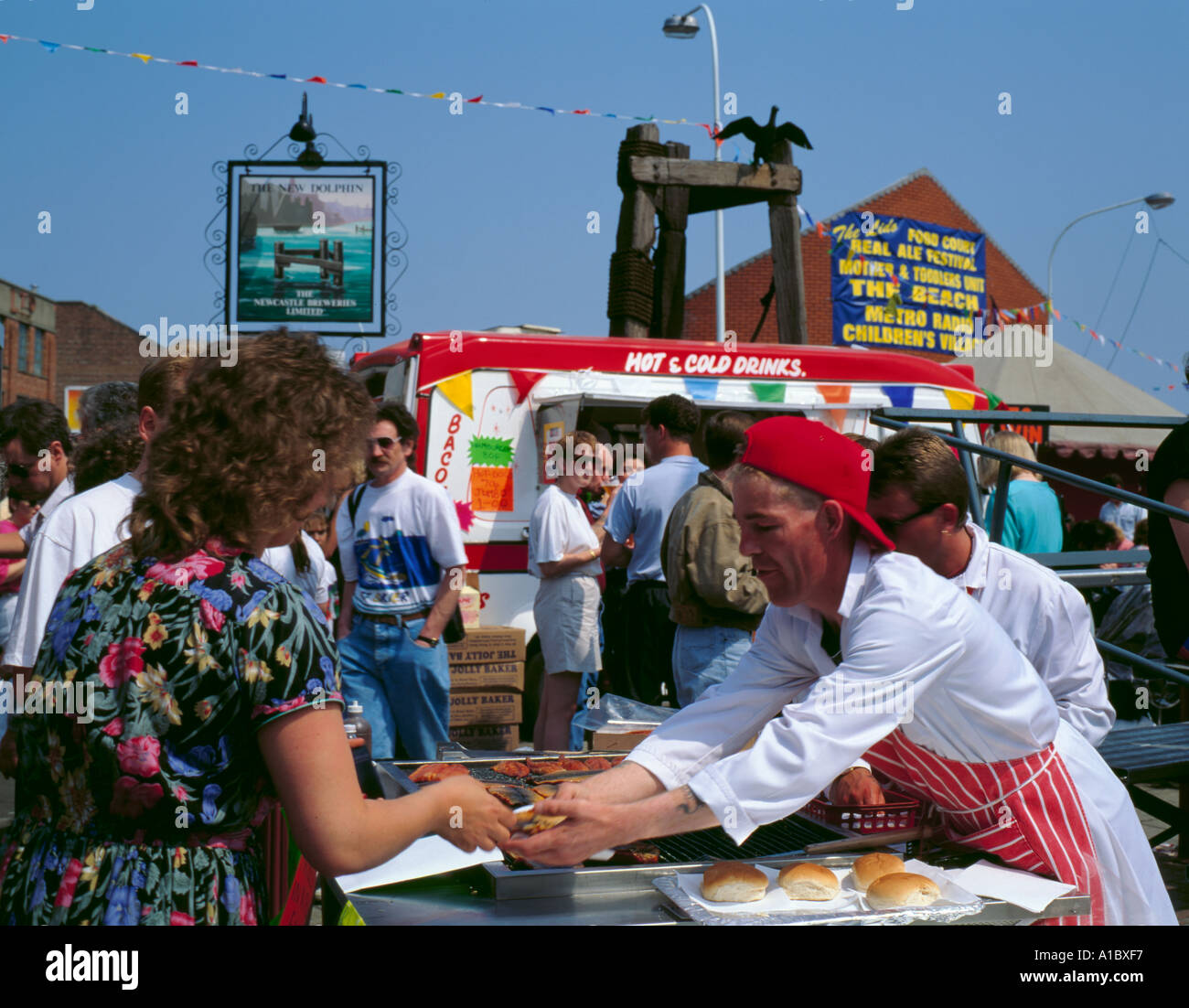 Stall selling grilled kippers at the Fish Quay Festival, North Shields ...
