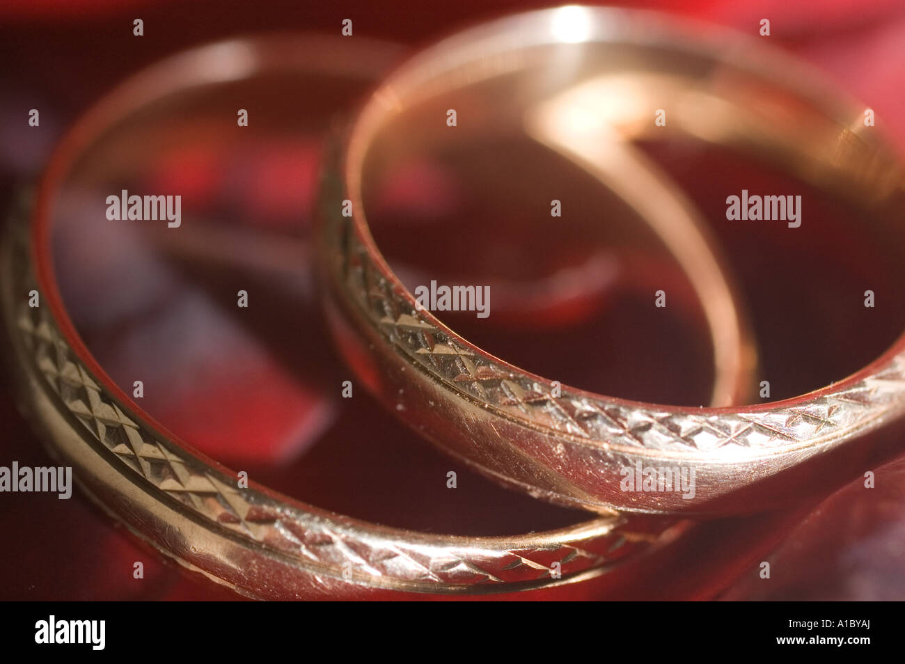 two red roses and wedding rings Stock Photo - Alamy