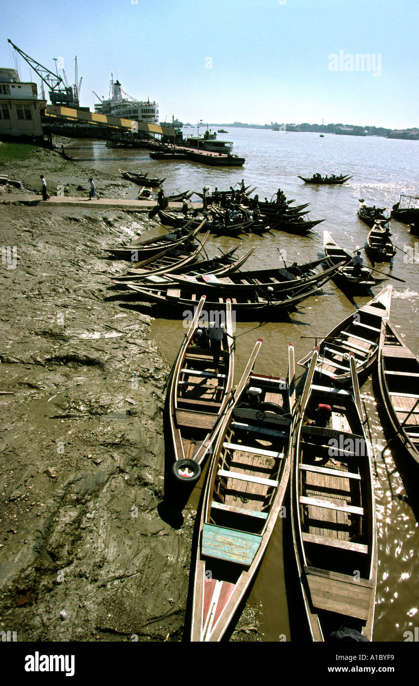 Myanmar Burma Yangon Rangoon boats on Yangon River at Strand Jetty ...