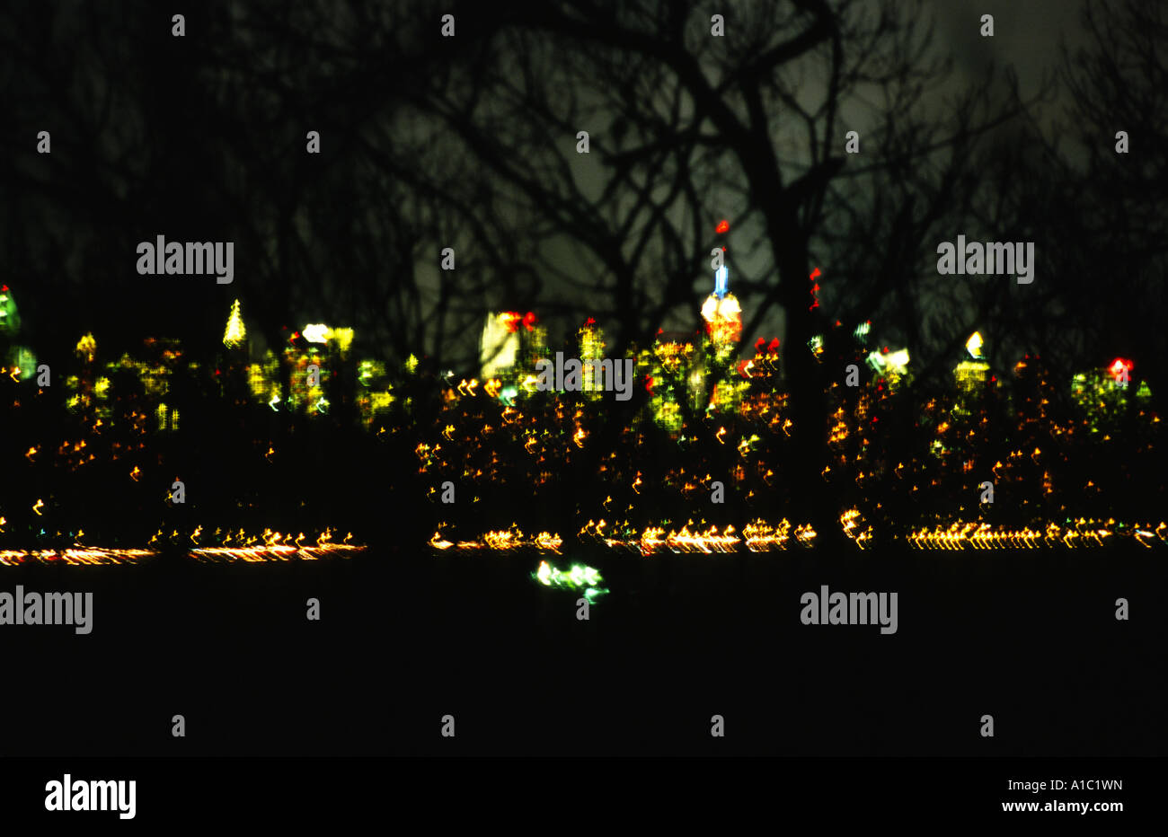 Midtown Manhattan and trees at night Fort Lee NJ Stock Photo - Alamy