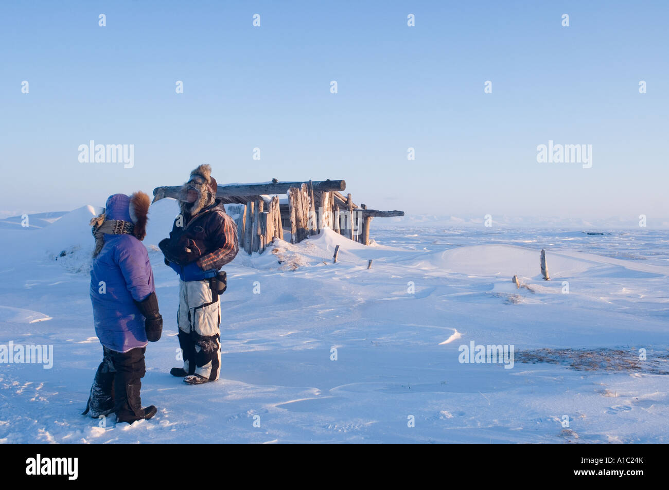 guides outside an old Inupiat home along the Arctic coast eastern ...