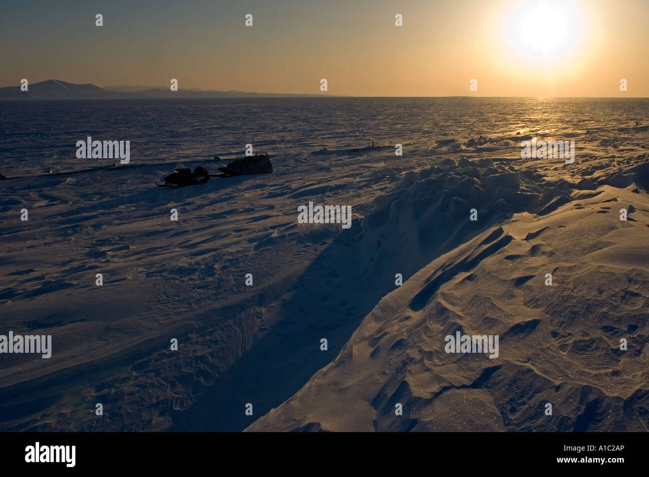 frozen landscape on the Arctic ocean off Herschel island and the ...