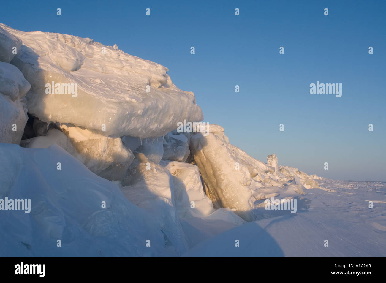 landscape of jumbled ice on the frozen Arctic ocean off Herschel island ...
