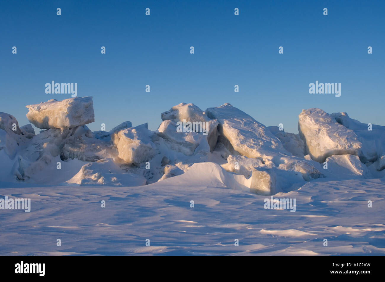 landscape of jumbled ice on the frozen Arctic ocean off Herschel island ...