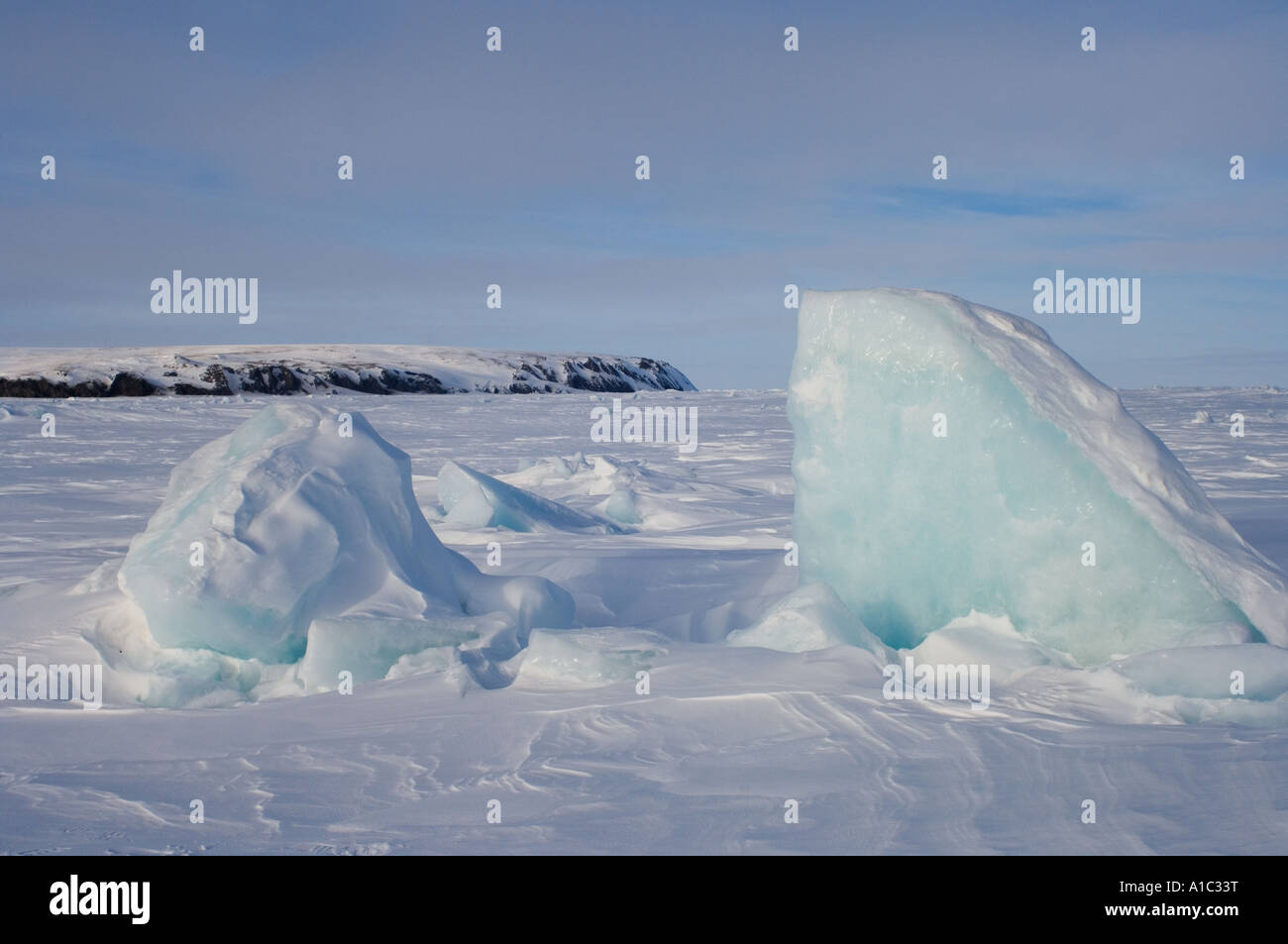 jumbled ice on the frozen Arctic ocean off Herschel island Mackenzie ...