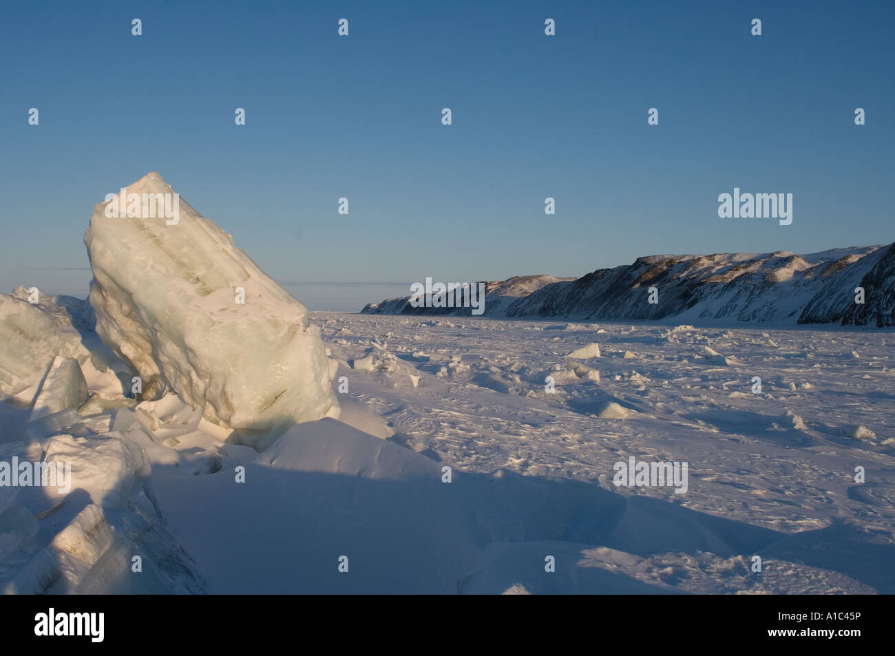 jumbled ice on the frozen Arctic ocean off Herschel island Mackenzie ...