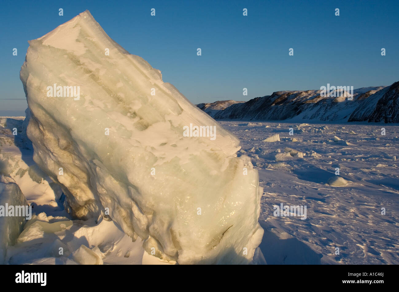 jumbled ice on the frozen Arctic ocean off Herschel island Mackenzie ...