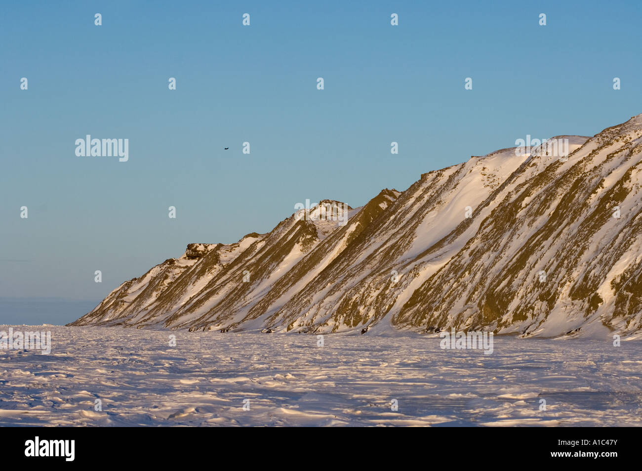 winter landscape on Herschel island on the frozen Arctic ocean off the ...