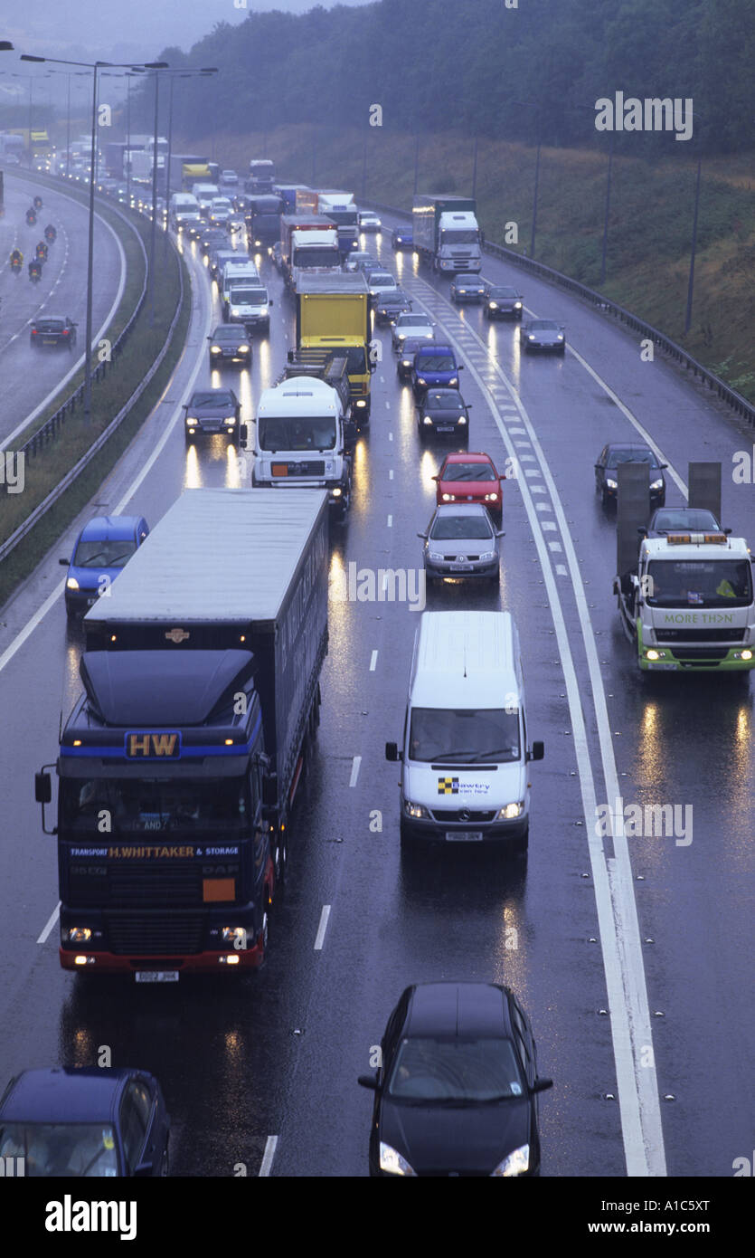 traffic jam on the m62 motorway during heavy rain storm leeds yorkshire ...
