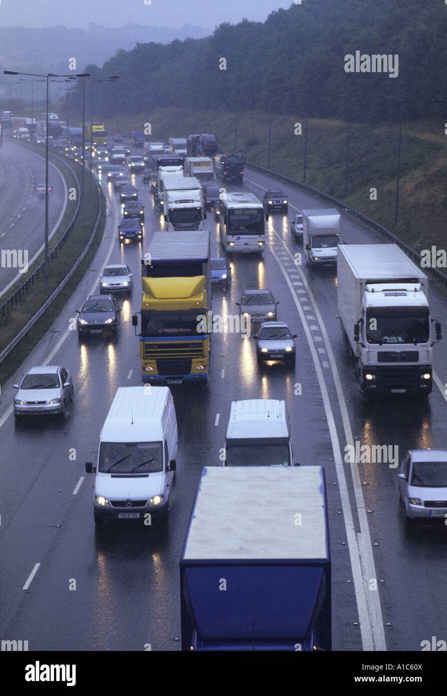 traffic jam on the m62 motorway during heavy rain storm leeds yorkshire ...