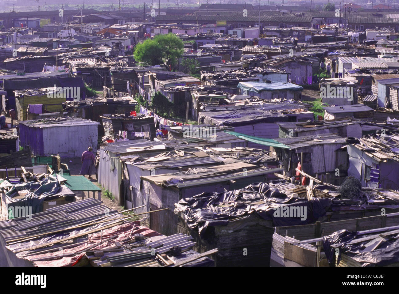 Aerial view of shanties in the black township of Gugulethu in Cape ...