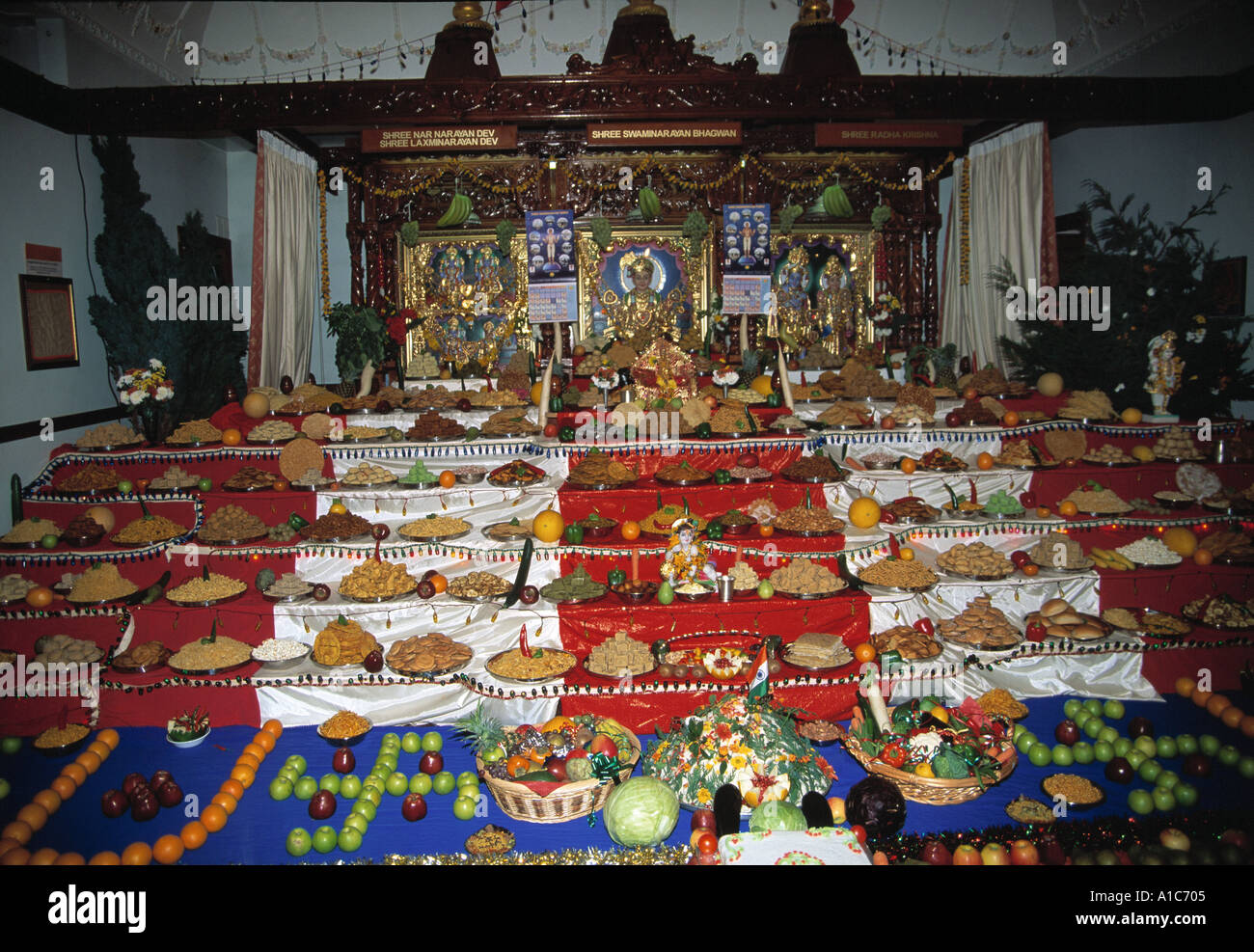 A Hindu temple altar covered with Diwali offerings Stock Photo - Alamy