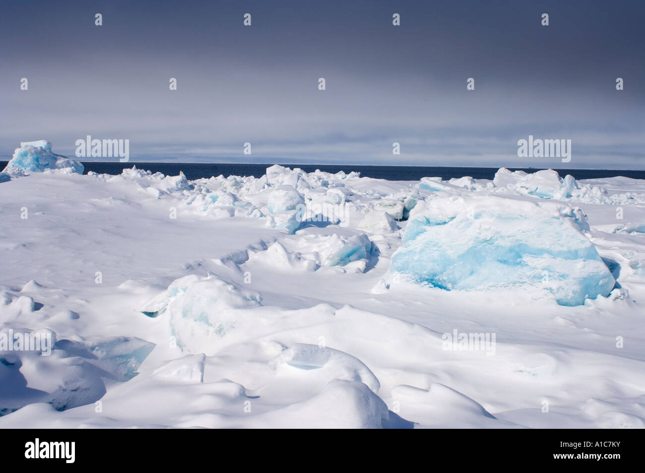 jumbled ice and an open lead in the frozen Chukchi Sea off Point Barrow ...