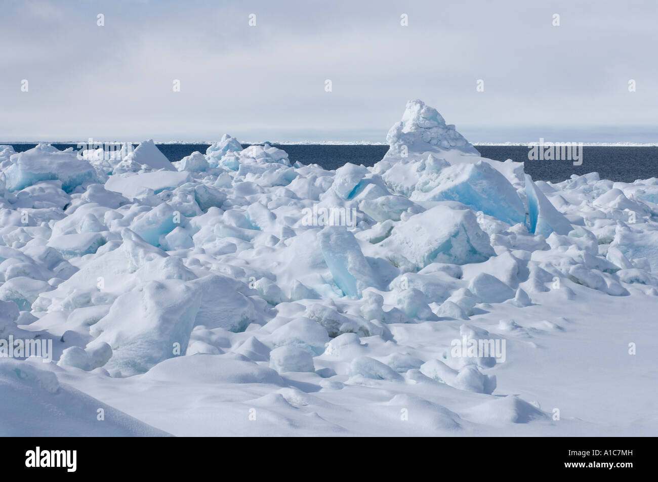 jumbled ice and an open lead in the frozen Chukchi Sea off Point Barrow ...