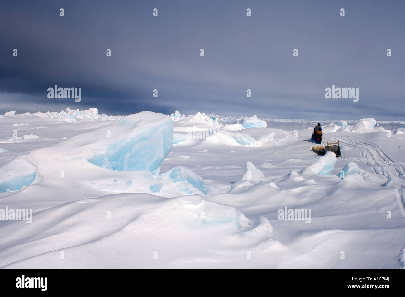 inupiat whaling crew make their way over the frozen Chukchi Sea to open ...