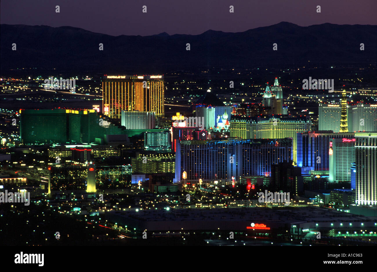 Las Vegas and mountain range at dusk, Nevada USA, September 1999 Stock ...