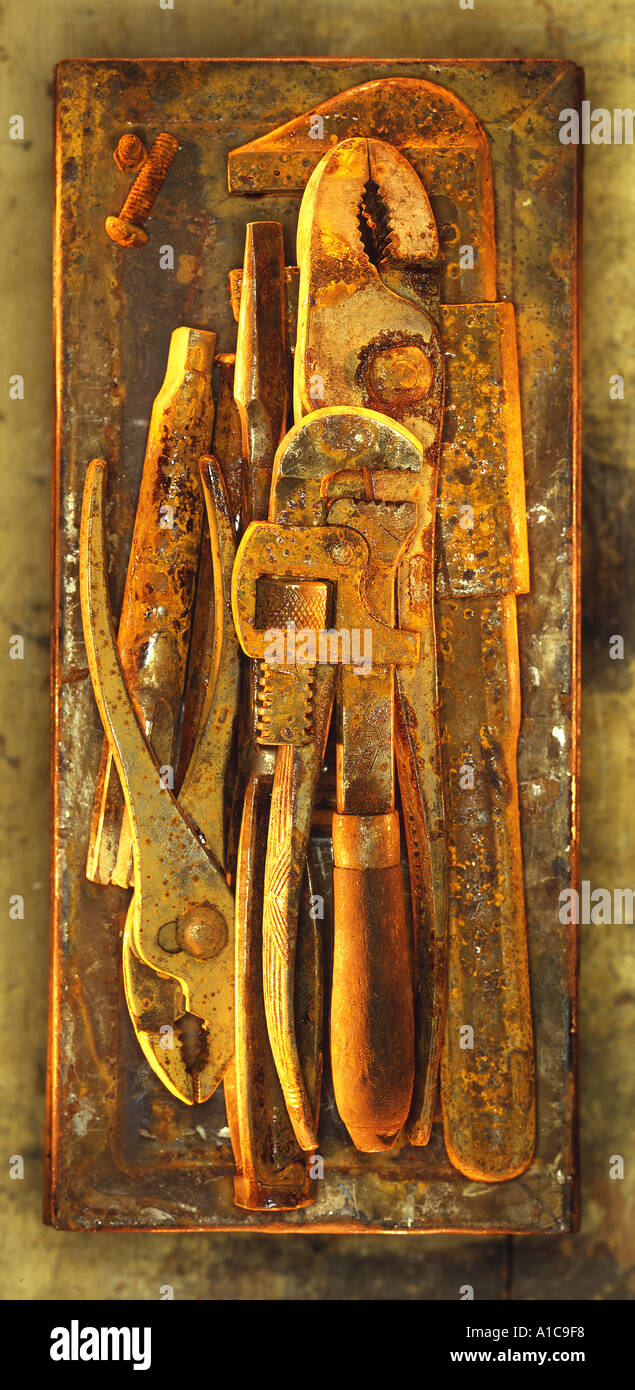 Old tools on a tool box Stock Photo - Alamy