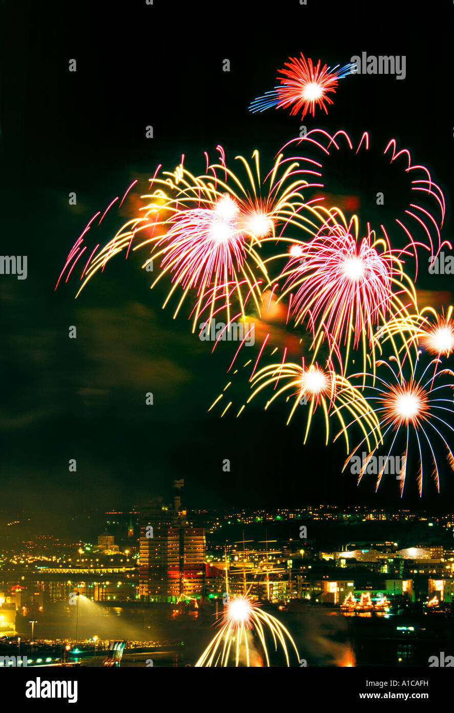 Traditional new year firework in Gothenburg Stock Photo - Alamy