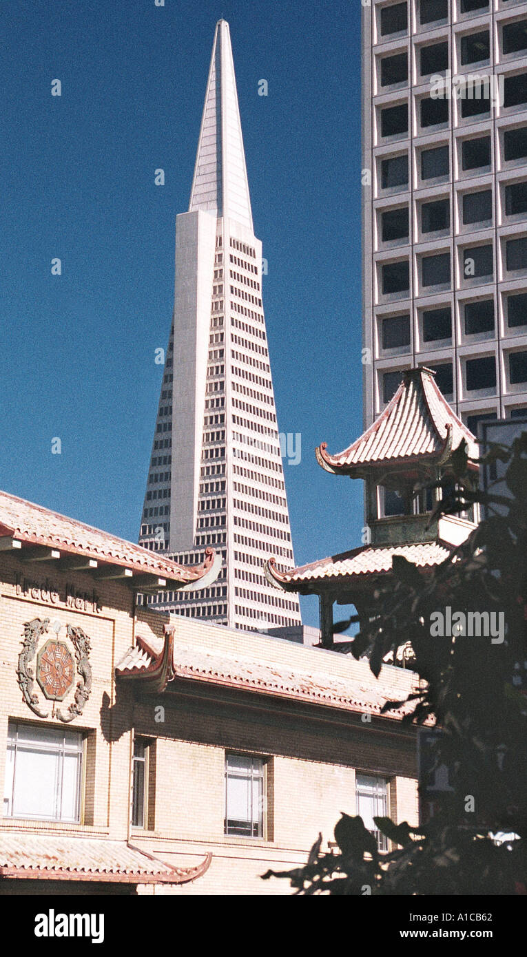 Chinatown Transamerica Pyramid Building in California USA Stock Photo ...