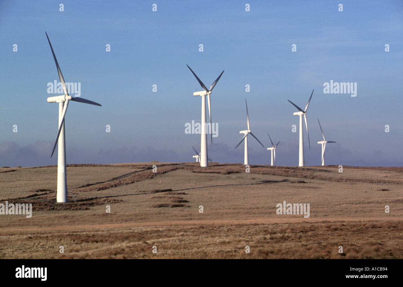 Wind turbines at Carno Windfarm near Newtown in Powys Wales UK Stock ...