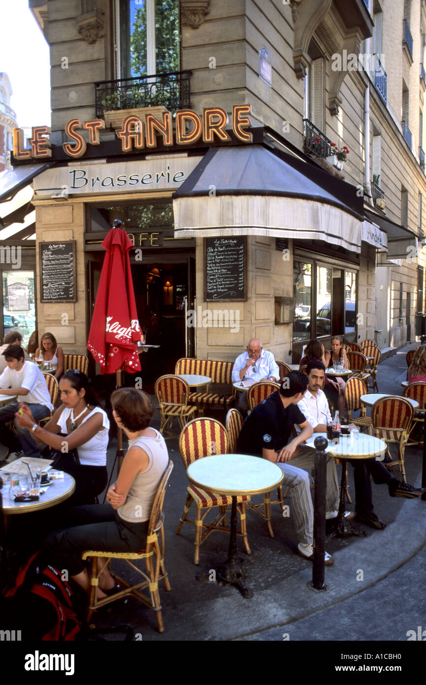 France Life at cafes at the Le St Andre Cafe on Left Bank in Paris ...