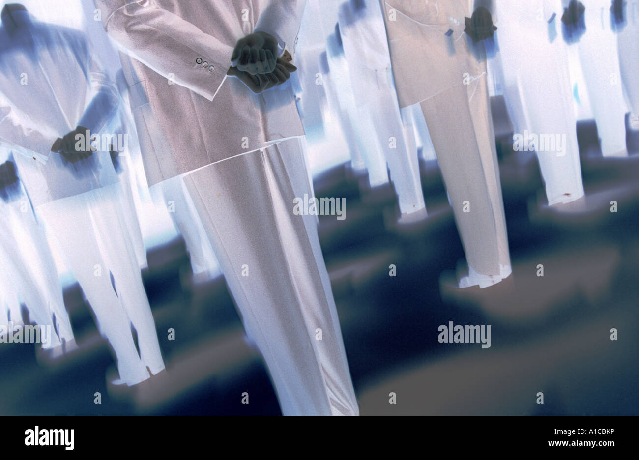 wait stand in line queue patience unrecognizable men clones Stock Photo ...