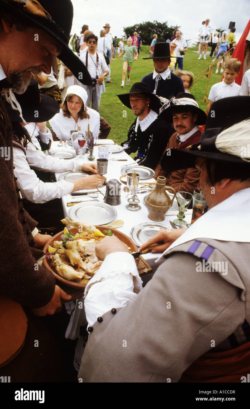 Re-enactment 17th century English Civil War period dining historical ...