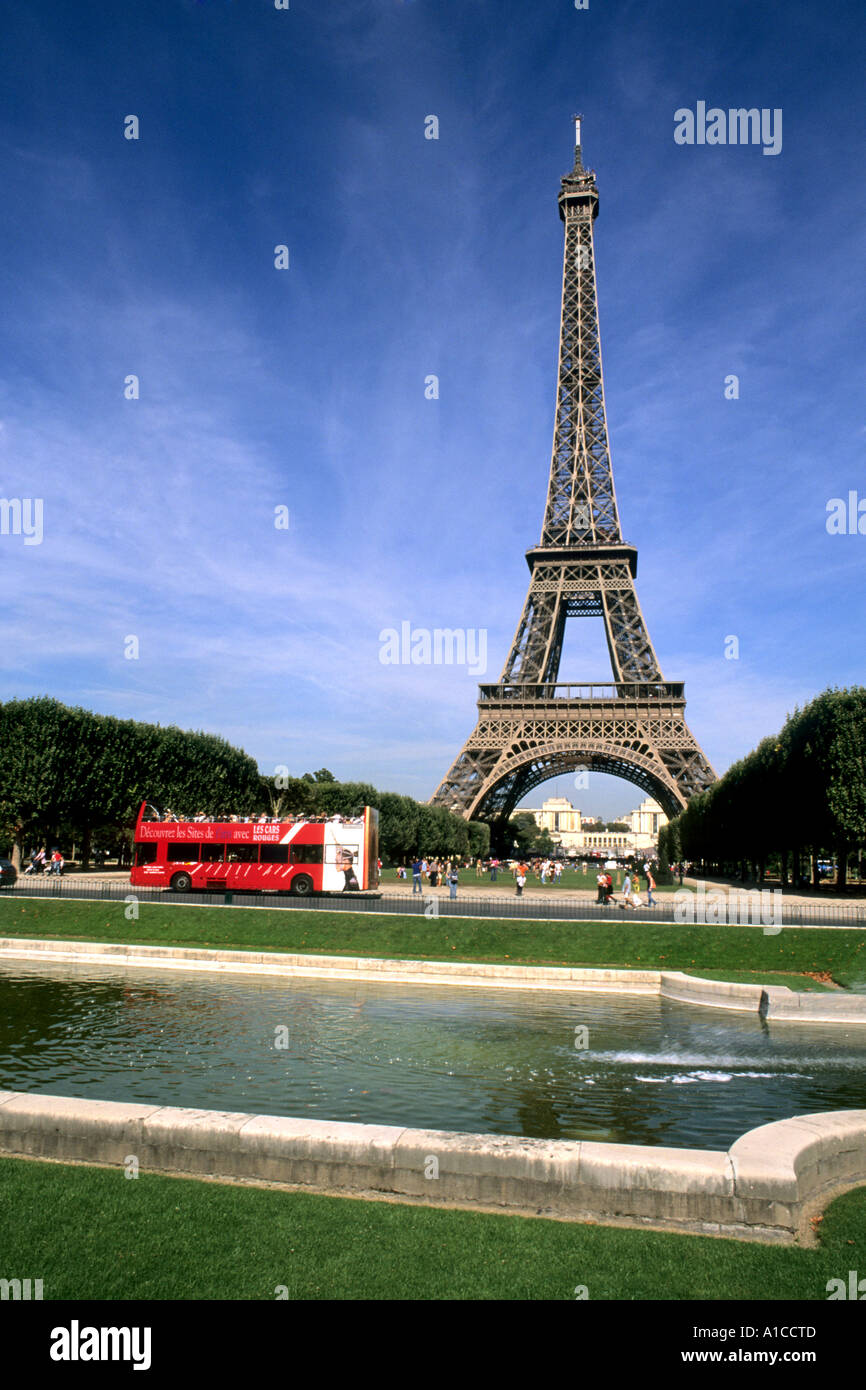 France Famous gardens and Eiffel Tower with tour bus in Paris France ...