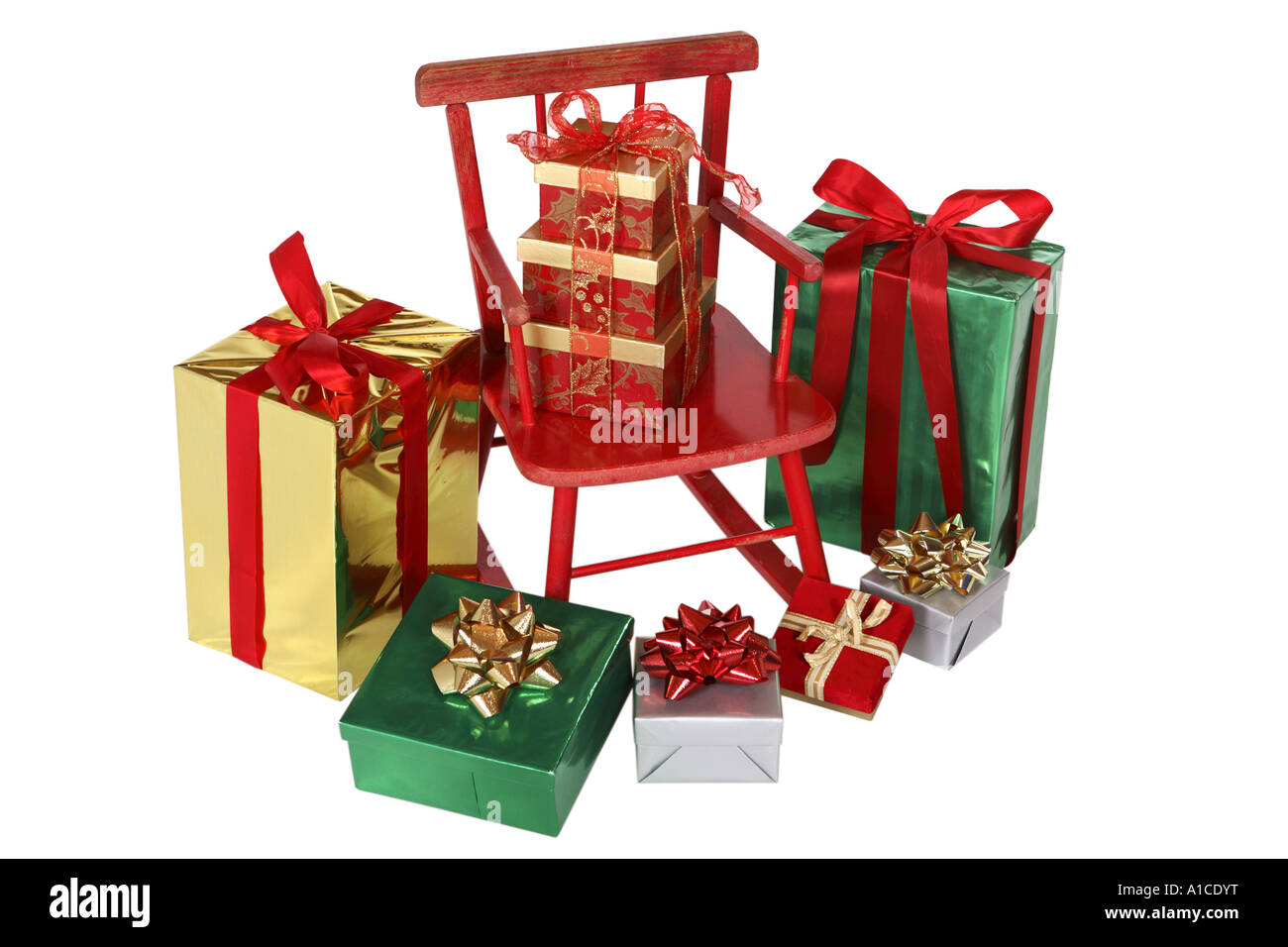 Rocking Chair and Christmas Presents Stock Photo - Alamy