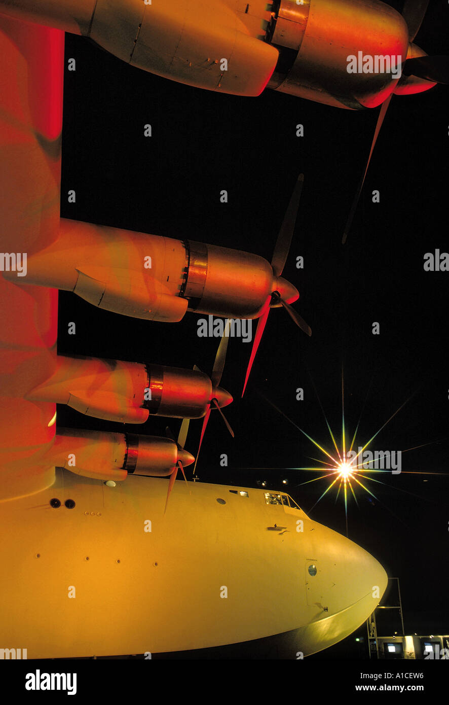 Vertical view of wing, engines and front end of the Spruce Goose Stock ...