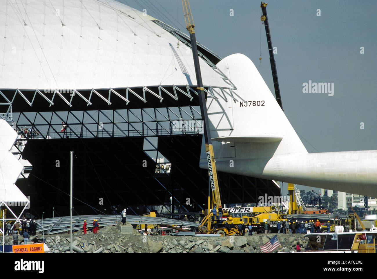 Tail end of the Spruce Goose reaching into exhibition dome in Long ...