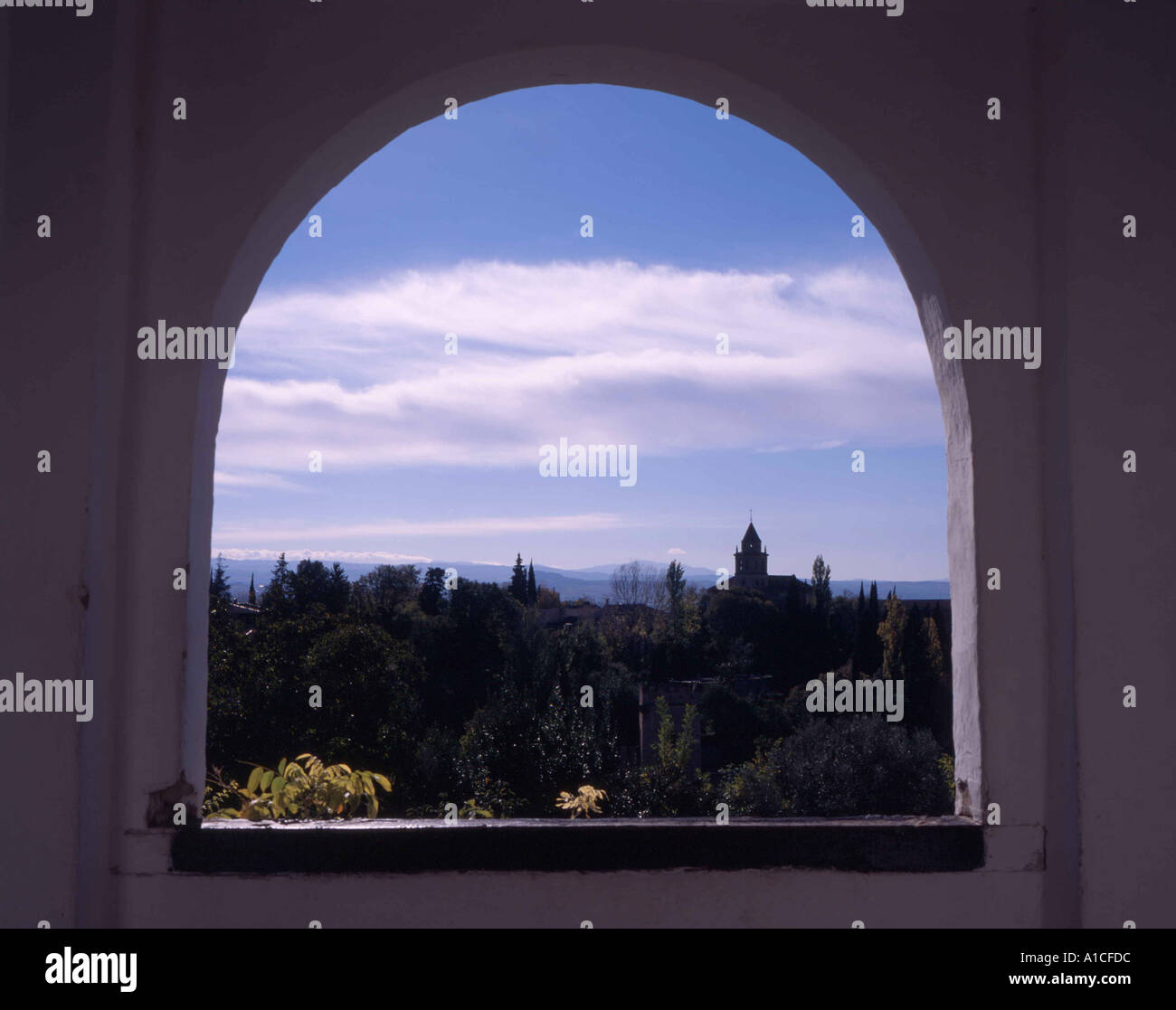 Through arched window the Alhambra Palace Granada Spain Stock Photo - Alamy