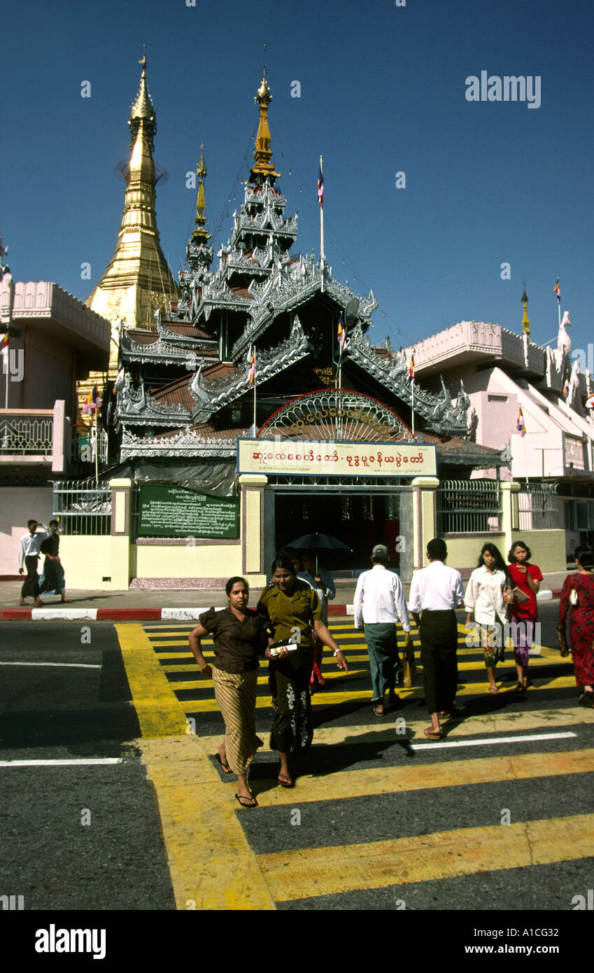 Myanmar Burma Yangon Rangoon pedestrian road crossing outside Sule ...