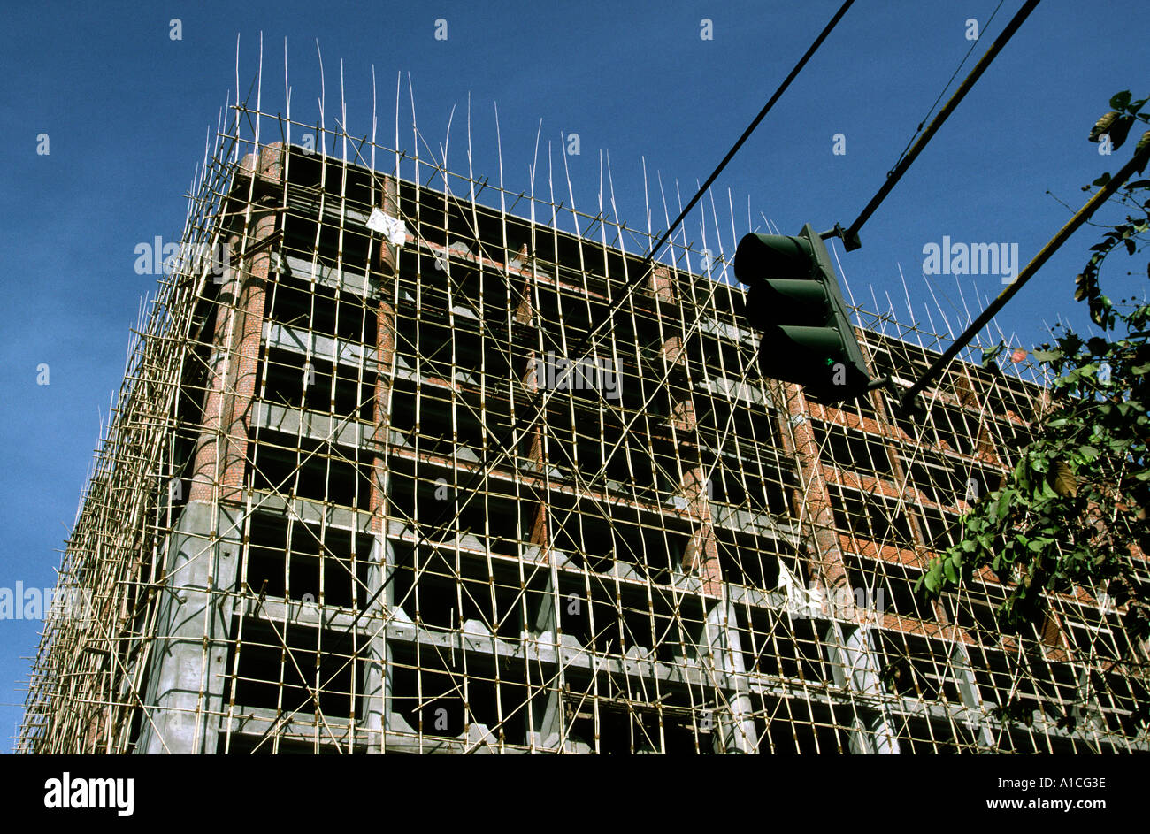 Myanmar Burma Yangon Rangoon Construction bamboo scaffolding swathing ...