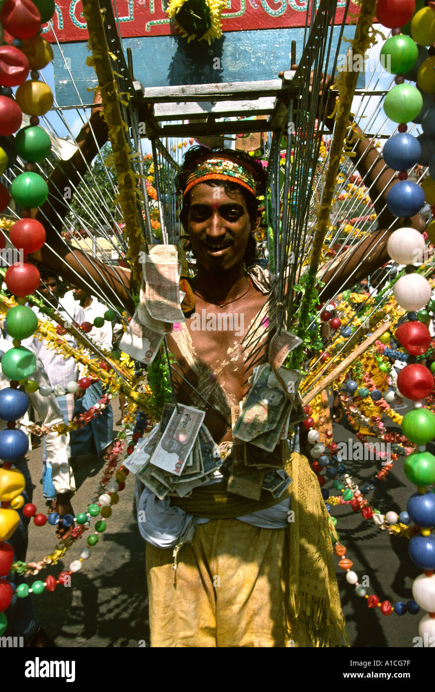 Myanmar Burma Yangon Rangoon Hindu festival procession man dressed with ...