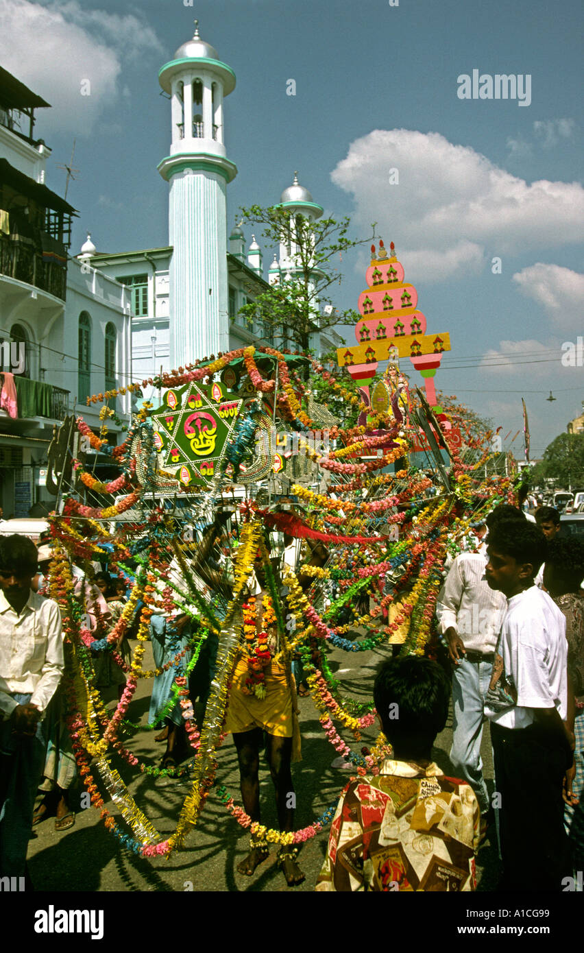 Myanmar Burma Yangon Rangoon Hindu festival procession passing in front ...