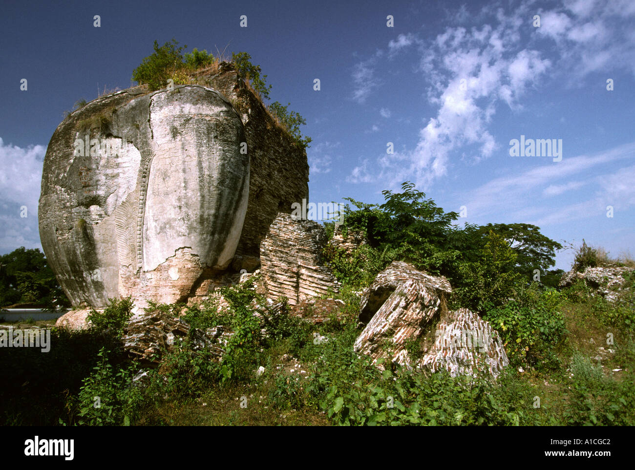 Myanmar Burma Mingun ruined stone lions at the Mingun Pagoda damaged by ...